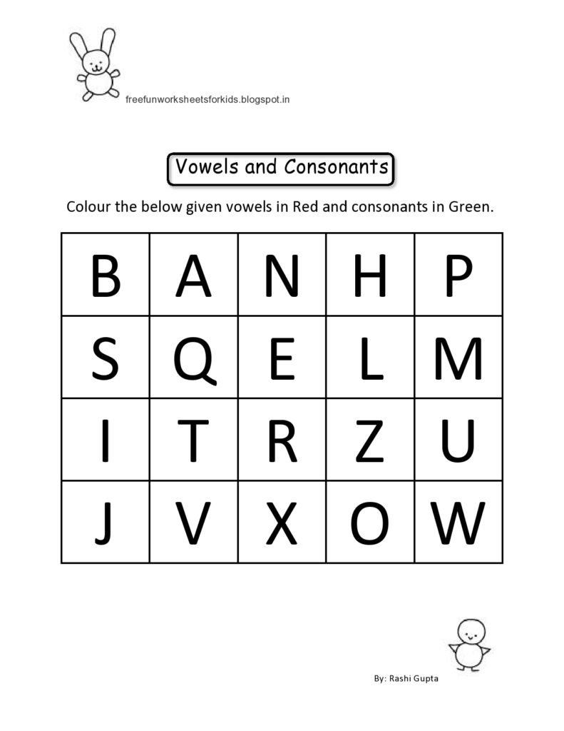Vowels & Consonants - FreeFunWorkSheetsForKids