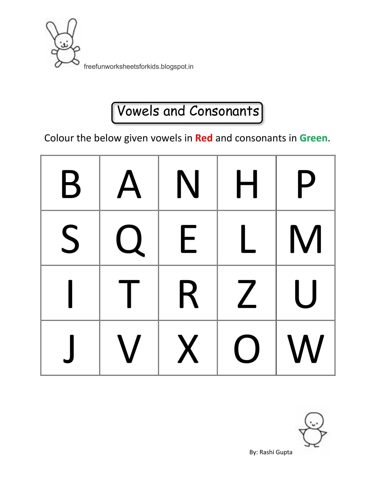 Vowels and Consonants - FreeFunWorkSheetsForKids